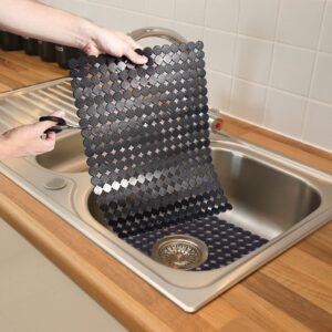 Qulable 2Pack Kitchen Sink Mat for Stainless Steel/Ceramic Sinks, PVC Eco-friendly Protectors for Bottom of Kitchen Sink, Adjustable, Fast Draining, Dots Design, 11.8x15.7 (Black)