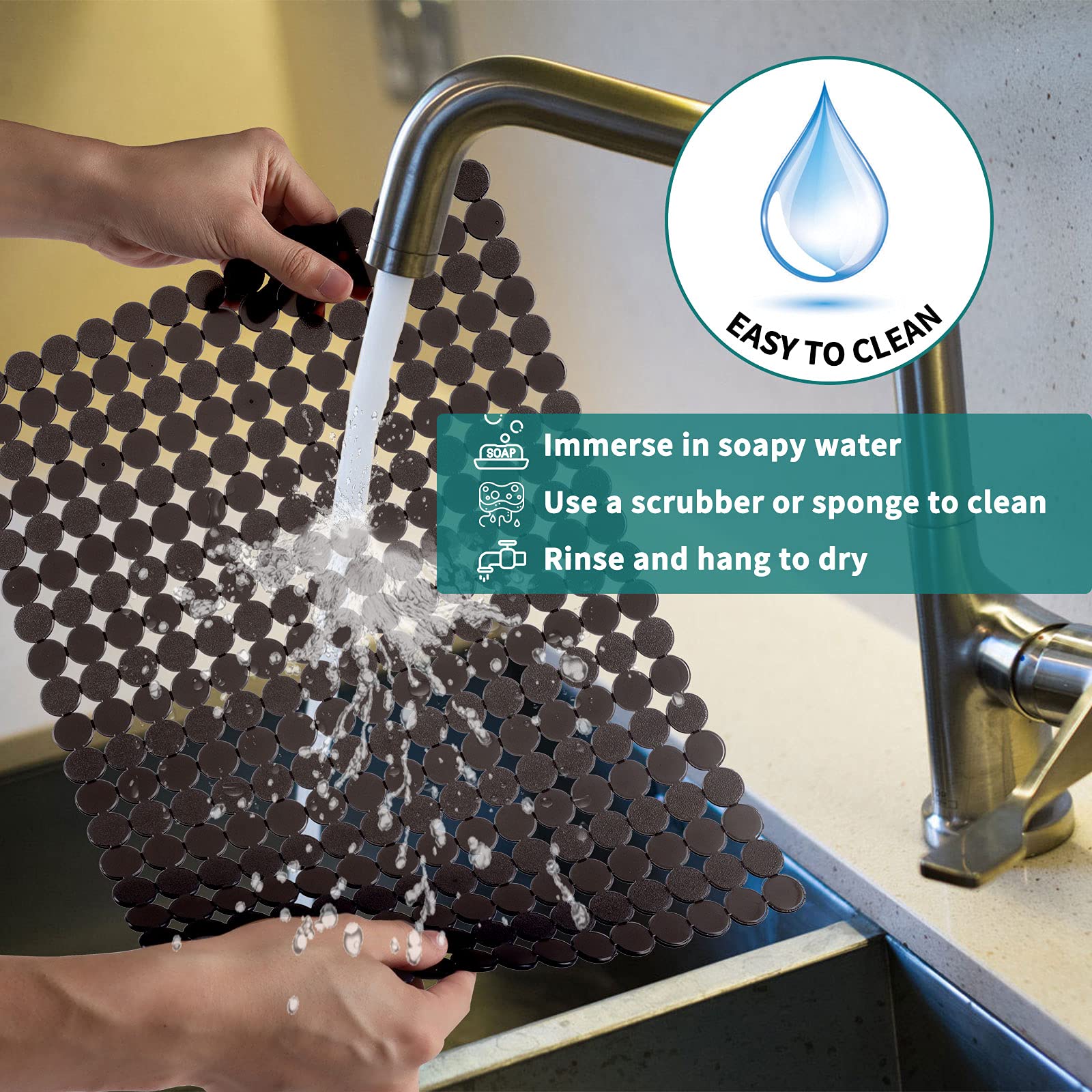 Qulable 2Pack Kitchen Sink Mat for Stainless Steel/Ceramic Sinks, PVC Eco-friendly Protectors for Bottom of Kitchen Sink, Adjustable, Fast Draining, Dots Design, 11.8x15.7 (Black)