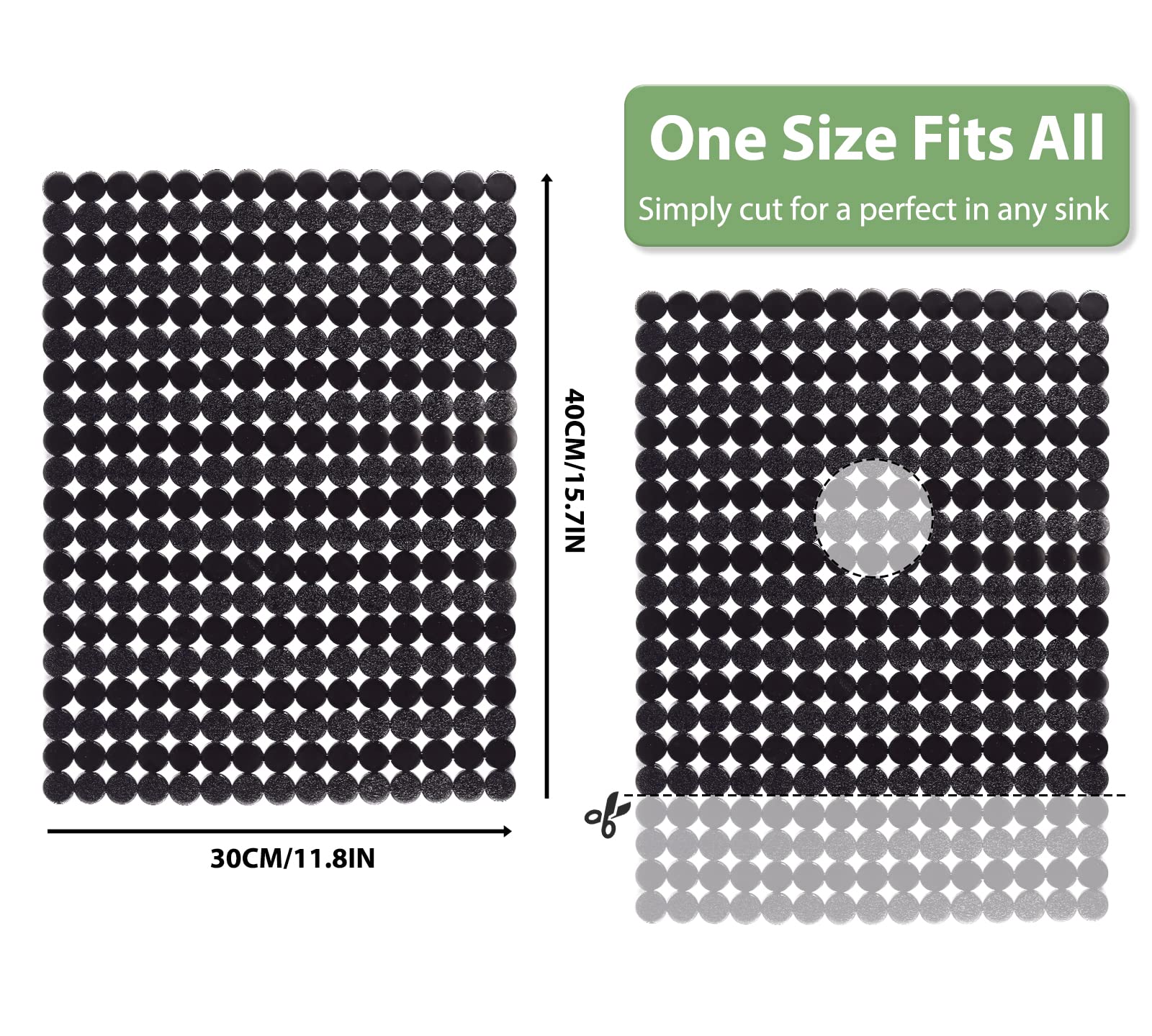 Qulable 2Pack Kitchen Sink Mat for Stainless Steel/Ceramic Sinks, PVC Eco-friendly Protectors for Bottom of Kitchen Sink, Adjustable, Fast Draining, Dots Design, 11.8x15.7 (Black)