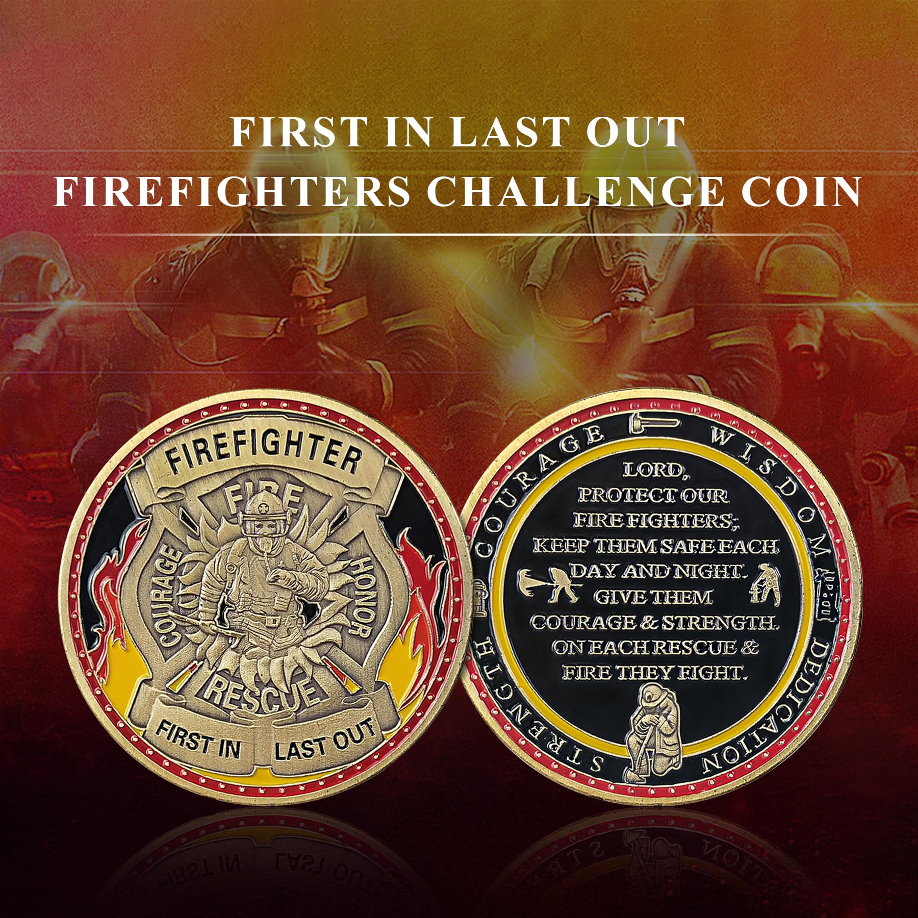 BHealthLife Firefighters Prayer Challenge Coin Fireman Rescue Department-First in Last Out