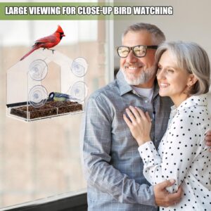 Jarkyfine Clear Window Bird Feeder for Outside - Large Transparent Window Bird Feeders for Viewing with Strong Suction Cups, Bird Feeder Window Mounted Acrylic Bird House for Cats Elderly Kids