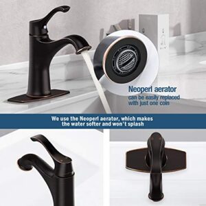 HGN Bathroom Faucet Oil Rubbed Bronze Bathroom Sink Faucet Farmhouse Spout Lavatory Vanity Deck Mount Single Handle 1 Hole Matching Pop Up Drain Stopper Supply Lines Hose