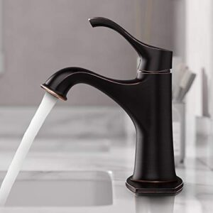 HGN Bathroom Faucet Oil Rubbed Bronze Bathroom Sink Faucet Farmhouse Spout Lavatory Vanity Deck Mount Single Handle 1 Hole Matching Pop Up Drain Stopper Supply Lines Hose