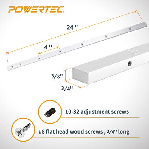 POWERTEC 71519-P2 24" Miter Bar for any Standard 3/4" x 3/8" Miter Slot, Crosscut Sled for Table Saw, Router Table, Band Saw, 2PK