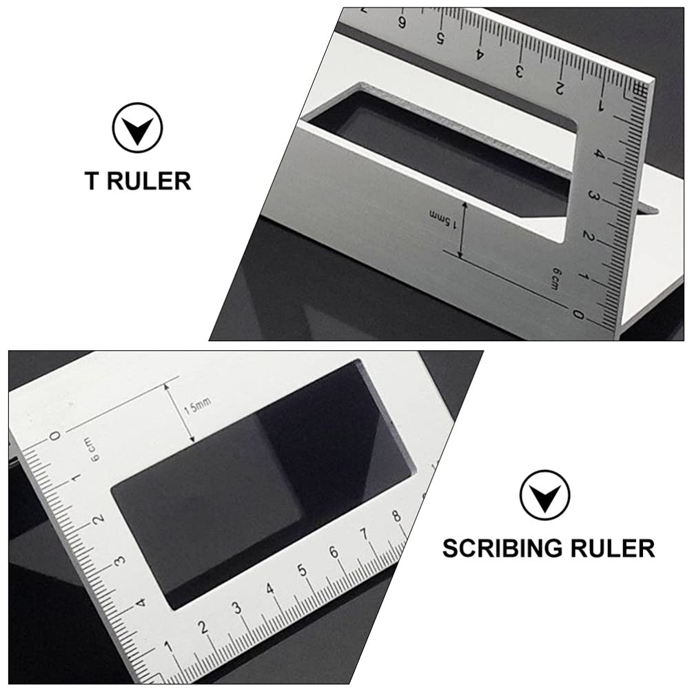 Healifty T Square Ruler Saddle Layout Square Gauge Woodworking Scribing Ruler 3D Mitre Angle 45/90 Degree Square Measuring Template Tool Aluminum Alloy Ruler for Carpenter T Square