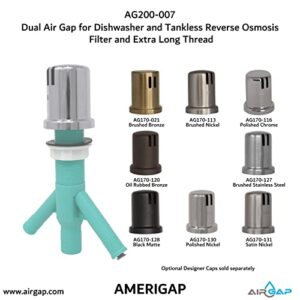 Dual Air Gap for Dishwasher and Tankless Reverse Osmosis Filter with Extra Long Thread (AG200-007 AMERIGAP)