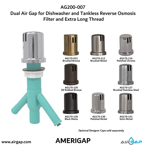 Dual Air Gap for Dishwasher and Tankless Reverse Osmosis Filter with Extra Long Thread (AG200-007 AMERIGAP)