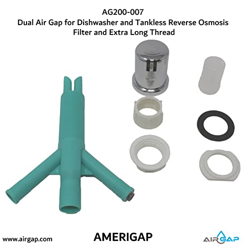 Dual Air Gap for Dishwasher and Tankless Reverse Osmosis Filter with Extra Long Thread (AG200-007 AMERIGAP)