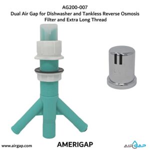 Dual Air Gap for Dishwasher and Tankless Reverse Osmosis Filter with Extra Long Thread (AG200-007 AMERIGAP)