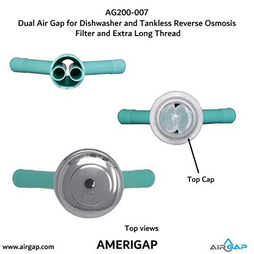 Dual Air Gap for Dishwasher and Tankless Reverse Osmosis Filter with Extra Long Thread (AG200-007 AMERIGAP)