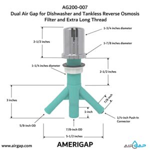 Dual Air Gap for Dishwasher and Tankless Reverse Osmosis Filter with Extra Long Thread (AG200-007 AMERIGAP)