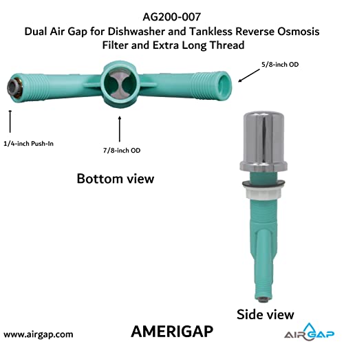 Dual Air Gap for Dishwasher and Tankless Reverse Osmosis Filter with Extra Long Thread (AG200-007 AMERIGAP)