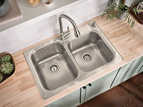 Moen Lainie Stainless Dual-Mount 22-Inch x 33-Inch Stainless Steel Kitchen Sink with Pulldown Kitchen Faucet and Soap Dispenser, All-in-One Kit, 21689