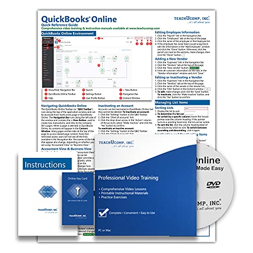 TEACHUCOMP DELUXE Video Training Tutorial Course for QuickBooks Online- Video Lessons, PDF Instruction Manual, Quick Reference Guide, Testing, Certificate of Completion