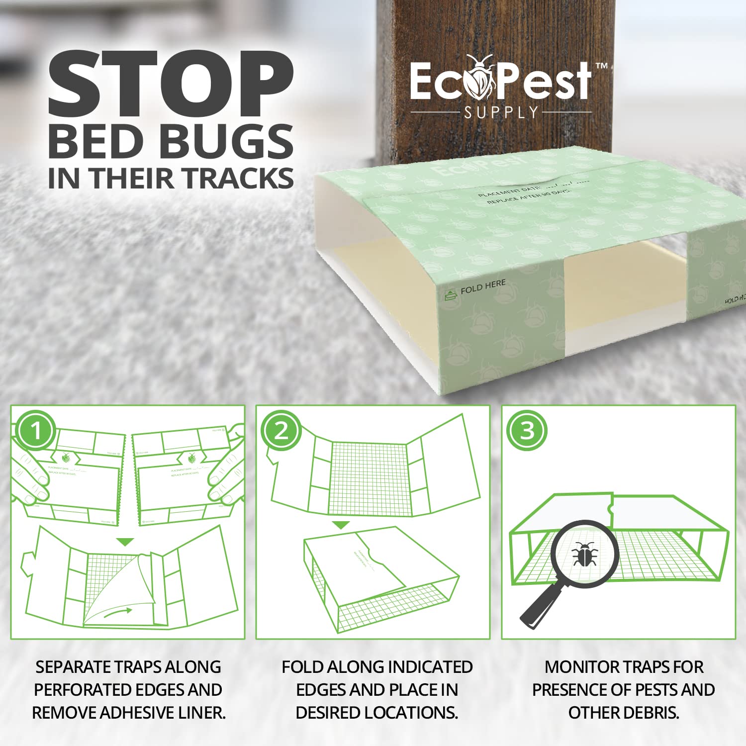 Bed Bug Glue Traps – 12 Pack | Sticky Pest Control Trap and Bed Bug Killer | Adhesive Crawling Insect Interceptors, Trap, Monitor, and Detector for Treatment of Bed Bugs and Other Indoor Pests