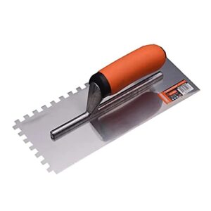 edward tools squared notch tile and flooring trowel - 1/4” x 1/4” x 1/4” pro grade stainless steel trowel - ergonomic rubber grip comfort handle - spread evenly thinset/mastic - 11” x 4 3/4” blade