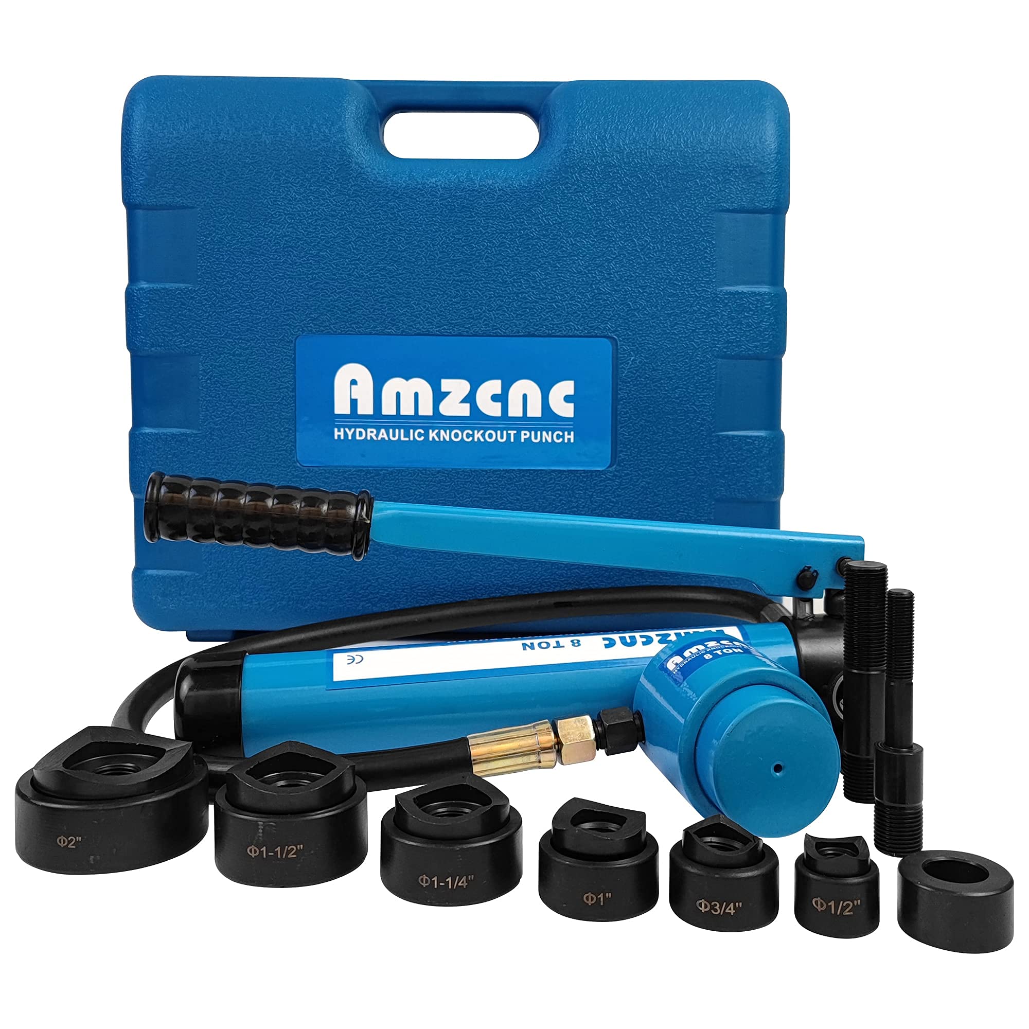 AMZCNC Hydraulic Knockout Punch Electrical Conduit Hole Cutter Set KO Tool Kit 1/2 to 2 inch (8T(1/2"-2")), Alloy Steel