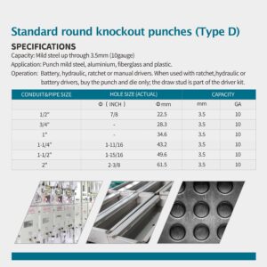 AMZCNC Hydraulic Knockout Punch Electrical Conduit Hole Cutter Set KO Tool Kit 1/2 to 2 inch (8T(1/2"-2")), Alloy Steel