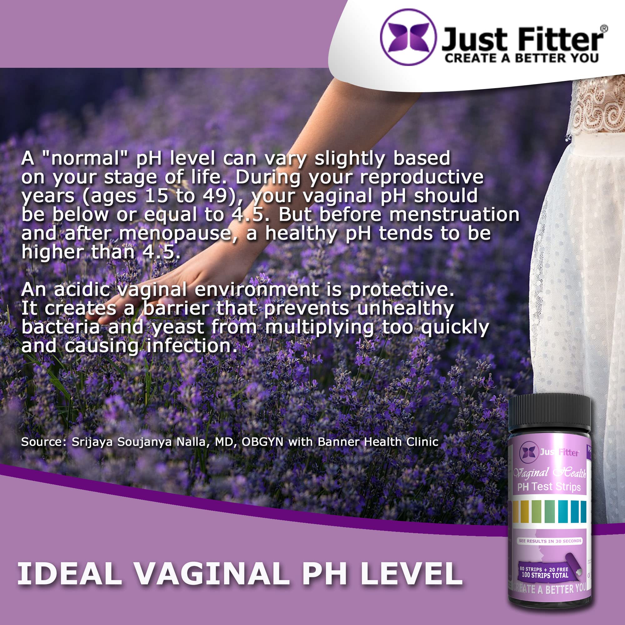 Just Fitter Vaginal pH Test. pH Balance Test Strips for Women. This Vaginal pH Test Helps Detect BV Bacterial Vaginosis or Vaginal Infection. Feminine pH Test Strip, a Must Have for Womens pH Balance