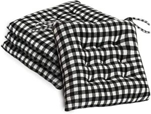 akstrn black and white plaid, set of 4 buffalo-checked chair pads for diningkitchen chairs seat cushions for outdoor patio with ties, 16 x 16 inches chair cushion, 4 pack