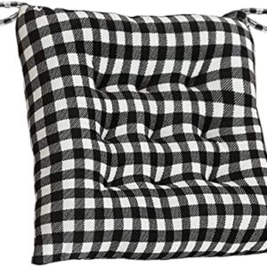 AKSTRN Black and White Plaid, Set of 4 Buffalo-Checked Chair Pads for DiningKitchen Chairs Seat Cushions for Outdoor Patio with Ties, 16 x 16 Inches Chair Cushion, 4 Pack