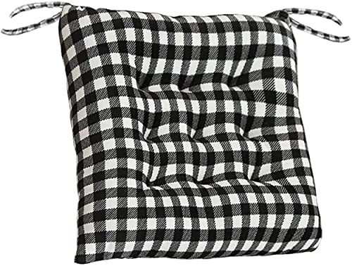 AKSTRN Black and White Plaid, Set of 4 Buffalo-Checked Chair Pads for DiningKitchen Chairs Seat Cushions for Outdoor Patio with Ties, 16 x 16 Inches Chair Cushion, 4 Pack