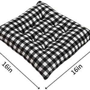 AKSTRN Black and White Plaid, Set of 4 Buffalo-Checked Chair Pads for DiningKitchen Chairs Seat Cushions for Outdoor Patio with Ties, 16 x 16 Inches Chair Cushion, 4 Pack