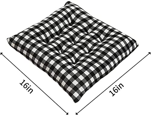 AKSTRN Black and White Plaid, Set of 4 Buffalo-Checked Chair Pads for DiningKitchen Chairs Seat Cushions for Outdoor Patio with Ties, 16 x 16 Inches Chair Cushion, 4 Pack