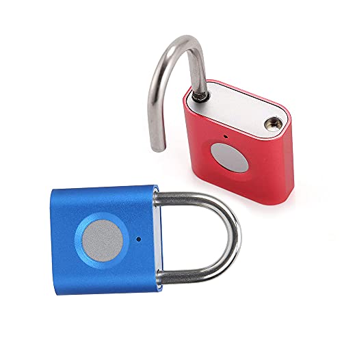 Smart Padlock Locker Lock: 2-Pack Blue & Red - Mini Fingerprint Padlock eLinkSmart Gym Lock with Colourful Metal 20 Fingerprints Keyless fits School Bag Luggage Toolbox Gym Locker