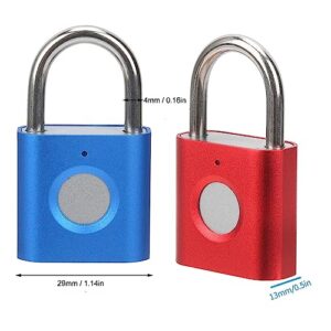 Smart Padlock Locker Lock: 2-Pack Blue & Red - Mini Fingerprint Padlock eLinkSmart Gym Lock with Colourful Metal 20 Fingerprints Keyless fits School Bag Luggage Toolbox Gym Locker