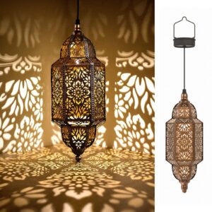 twinkya hanging solar lights outdoor garden decorative solar lantern waterproof metal moroccan outdoor decorations for patio pathway yard porch backyard garden decor (gold, 1 pack)