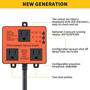 Automatic Vacuum Switch, Ortis Dust Control Autoswitch for More Power Tools, Delay Vacuum On/Off to Prevent Circuit Overload and Tripping, Adjustable Actuation Threshold