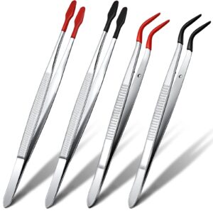 4 pieces rubber tipped tweezers rubber coated bend tip tweezers soft non marring flat tip tweezers stainless steel lab industrial hobby craft tweezers tools jewelry coin stamp tweezers tongs set