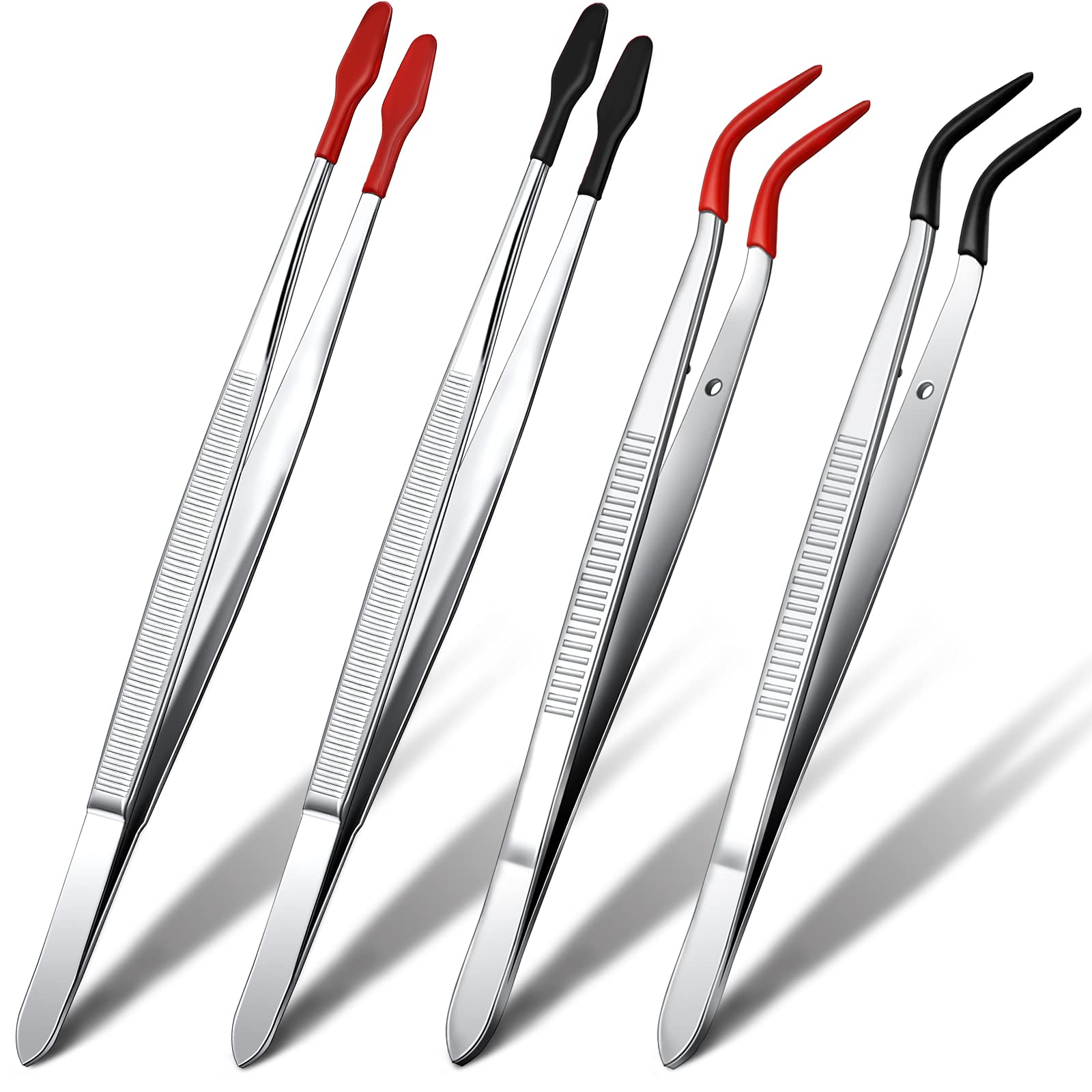 4 Pieces Rubber Tipped Tweezers Rubber Coated Bend Tip Tweezers Soft Non Marring Flat Tip Tweezers Stainless Steel Lab Industrial Hobby Craft Tweezers Tools Jewelry Coin Stamp Tweezers Tongs Set