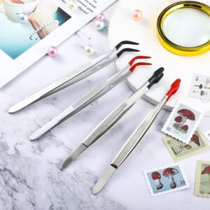 4 Pieces Rubber Tipped Tweezers Rubber Coated Bend Tip Tweezers Soft Non Marring Flat Tip Tweezers Stainless Steel Lab Industrial Hobby Craft Tweezers Tools Jewelry Coin Stamp Tweezers Tongs Set