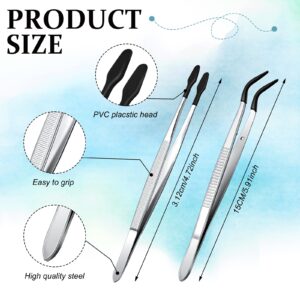 4 Pieces Rubber Tipped Tweezers Rubber Coated Bend Tip Tweezers Soft Non Marring Flat Tip Tweezers Stainless Steel Lab Industrial Hobby Craft Tweezers Tools Jewelry Coin Stamp Tweezers Tongs Set