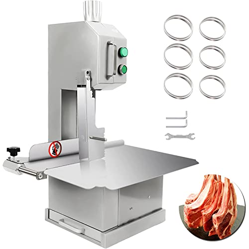 850W Commercial Meat Saw Bone Cutter 19.1"x14.2" Workbench for Butchering, 110V 1.2HP Butcher Bandsaw Electric Frozen Meat Cutting Machine with 6 Sawing Blade