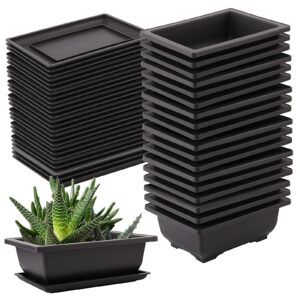 seunmuk 25 pcs 6.5 inch plastic bonsai training pots,thicken rectangular plastic growing pots, with 25 trays for garden, bonsai plants growing pot for home, office, balcony, garden and yard