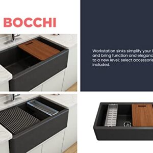 BOCCHI Arona Apron-Front 33 in. Single Bowl Granite Composite Kitchen Sink with Integrated Workstation and Accessories in Metallic Black