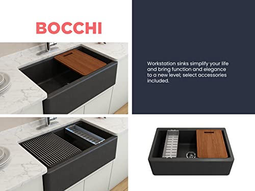 BOCCHI Arona Apron-Front 33 in. Single Bowl Granite Composite Kitchen Sink with Integrated Workstation and Accessories in Metallic Black