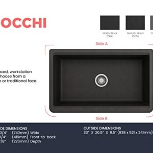 BOCCHI Arona Apron-Front 33 in. Single Bowl Granite Composite Kitchen Sink with Integrated Workstation and Accessories in Metallic Black