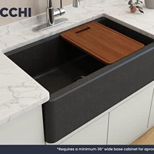 BOCCHI Arona Apron-Front 33 in. Single Bowl Granite Composite Kitchen Sink with Integrated Workstation and Accessories in Metallic Black