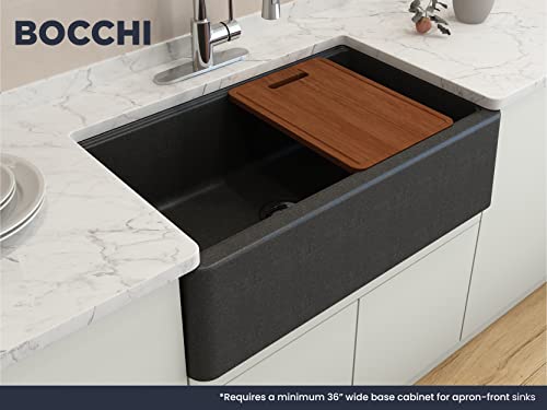 BOCCHI Arona Apron-Front 33 in. Single Bowl Granite Composite Kitchen Sink with Integrated Workstation and Accessories in Metallic Black