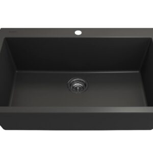 BOCCHI Campino Uno Dual Mount Granite Composite 33 in. Single Bowl Kitchen Sink with Strainer in Matte Black