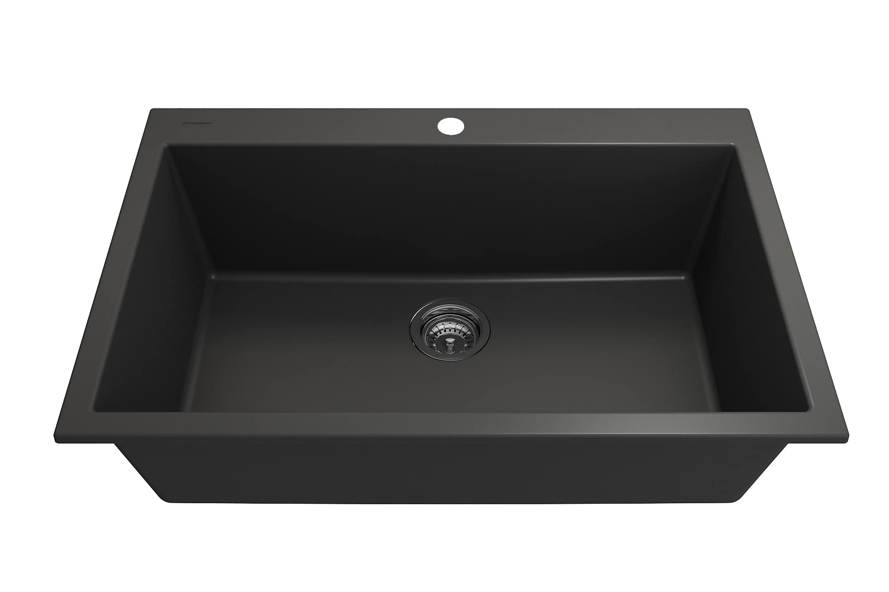 BOCCHI Campino Uno Dual Mount Granite Composite 33 in. Single Bowl Kitchen Sink with Strainer in Matte Black