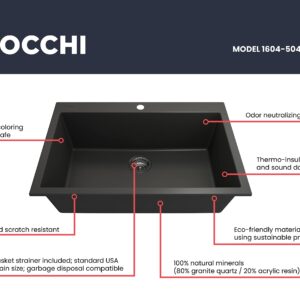 BOCCHI Campino Uno Dual Mount Granite Composite 33 in. Single Bowl Kitchen Sink with Strainer in Matte Black