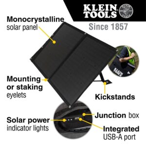 Klein Tools 29250 Solar Panel, 60 Watts, Foldable Solar Panel Charges Power Banks, Portable Batteries and Personal Electronics