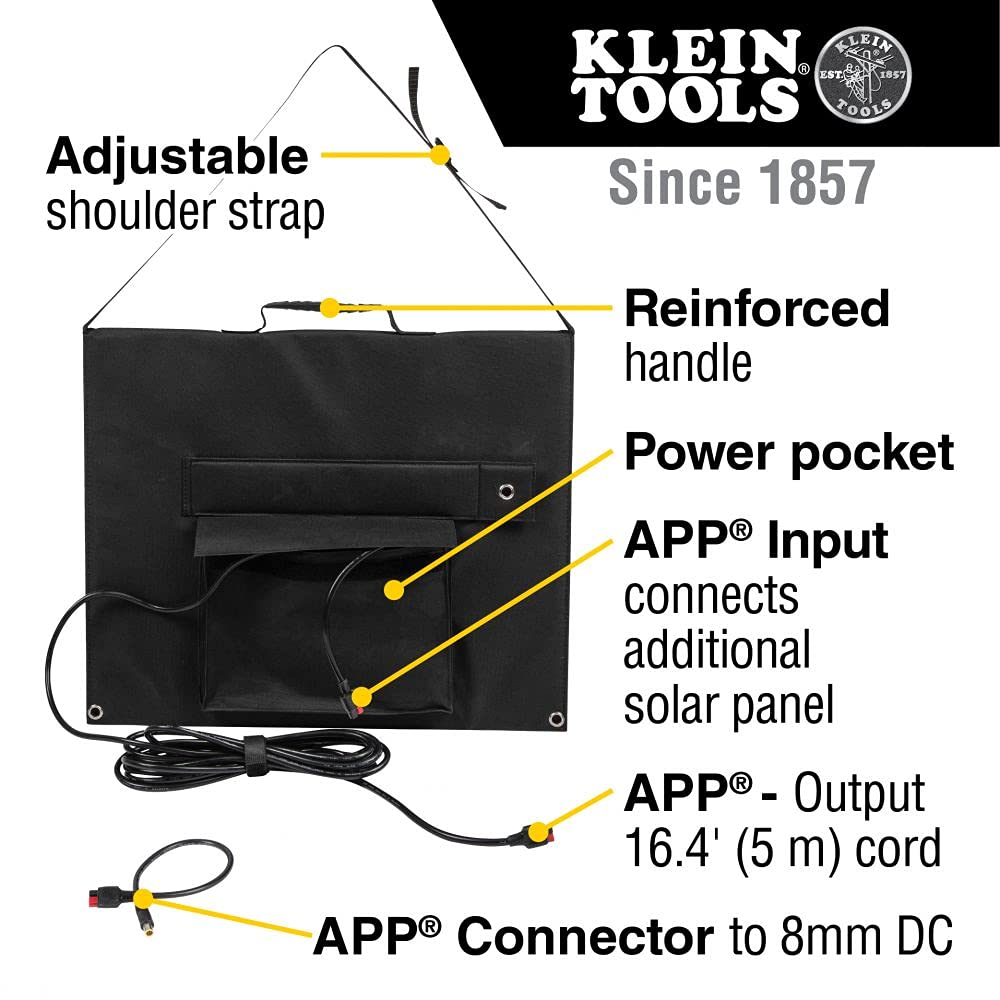 Klein Tools 29250 Solar Panel, 60 Watts, Foldable Solar Panel Charges Power Banks, Portable Batteries and Personal Electronics