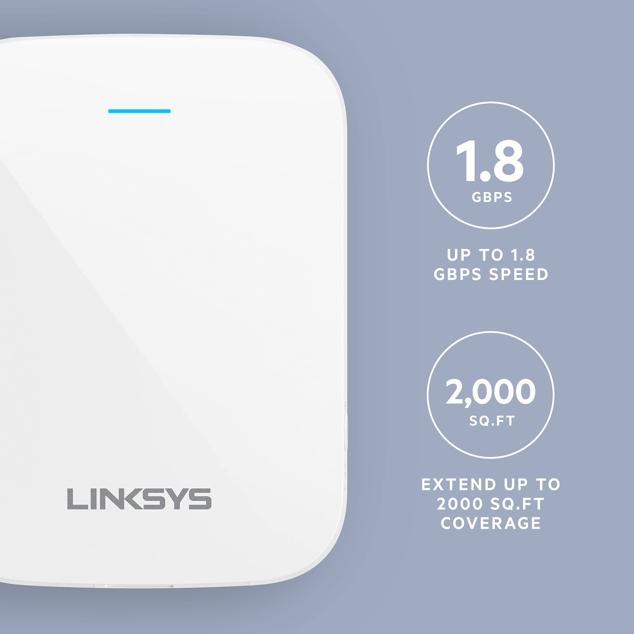 Linksys WiFi Extender, WiFi 6 Range Booster, Dual-Band Booster, Internet Repeater, 2,000 Sq. ft Coverage, Speeds up to (AX1800) 1.8Gbps - RE7310