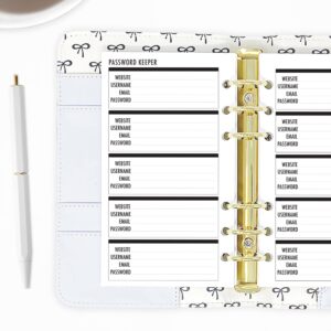 Personal size Password Keeper Planner Refill, Fits 6-Ring Binders - Filofax, LV MM, Kate Spade, 30 Sheets